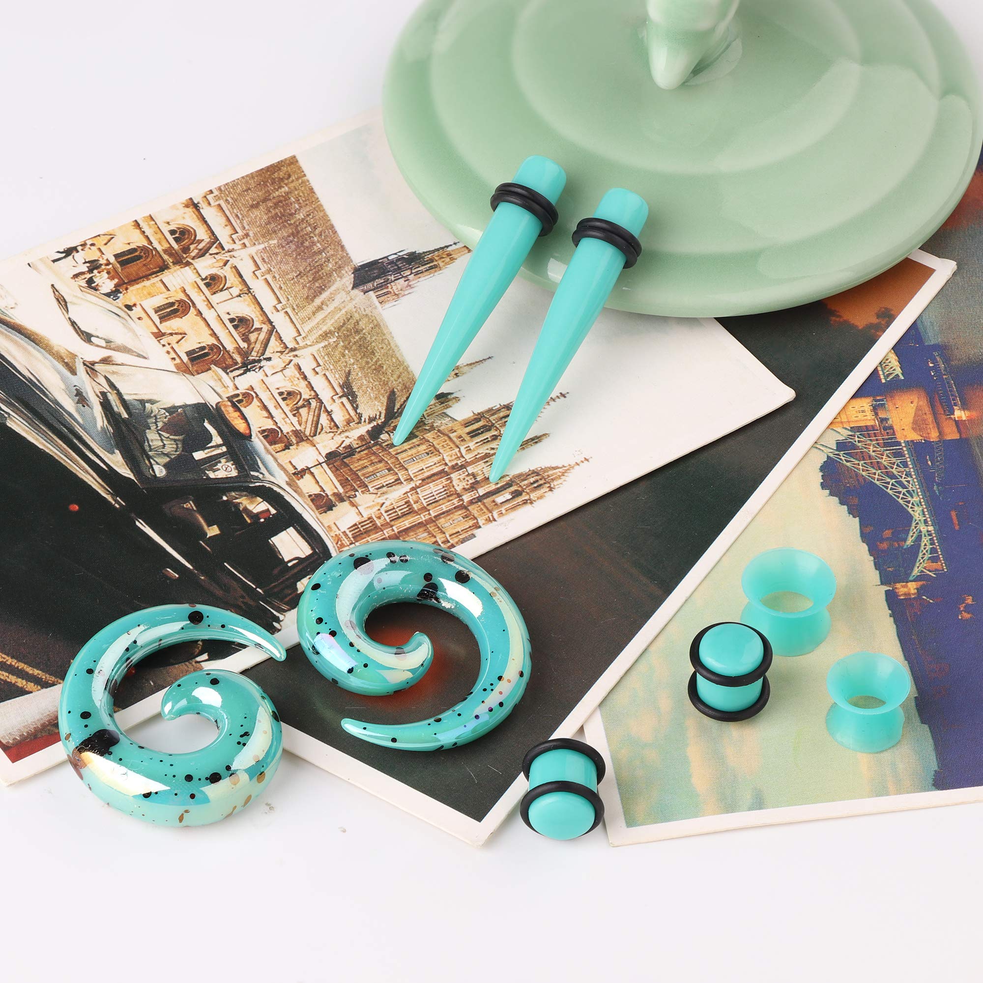 LOYALLOOK Ear Stretching Kit 54PCS Acrylic Tapers and Plugs Spiral Tapers Tunnels 14G-00G Ear Stretching Starter Glow