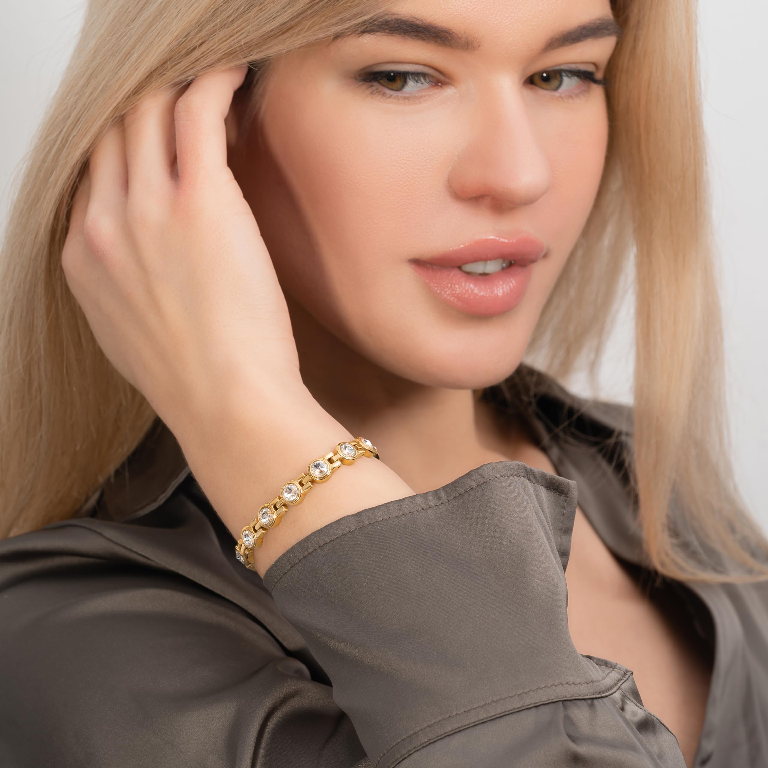 MagnetRX® Women's Magnetic Bracelet – Magnetic Crystal Bracelets for Women – Adjustable Length with Included Sizing Tool (Gold)