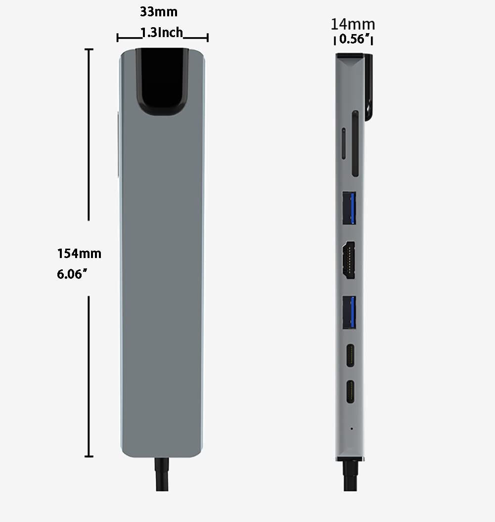 USB C Hub,USB C Laptop Docking Station,8 in 1 Type C Adapter Compatible for MacBook and Windows(HDMI PD USB 3.0/2.0 SD TF Card Reader RJ45)