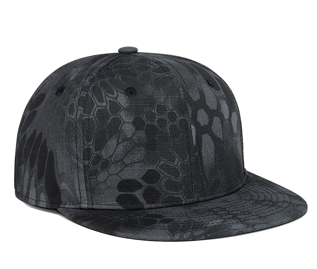 Quanhaigou Cool Snapback Hat Hip Hop Flat Bill Visor Cap - Black Grey Camo Unisex Adult Adjustable Baseball Hats (Black Grey)