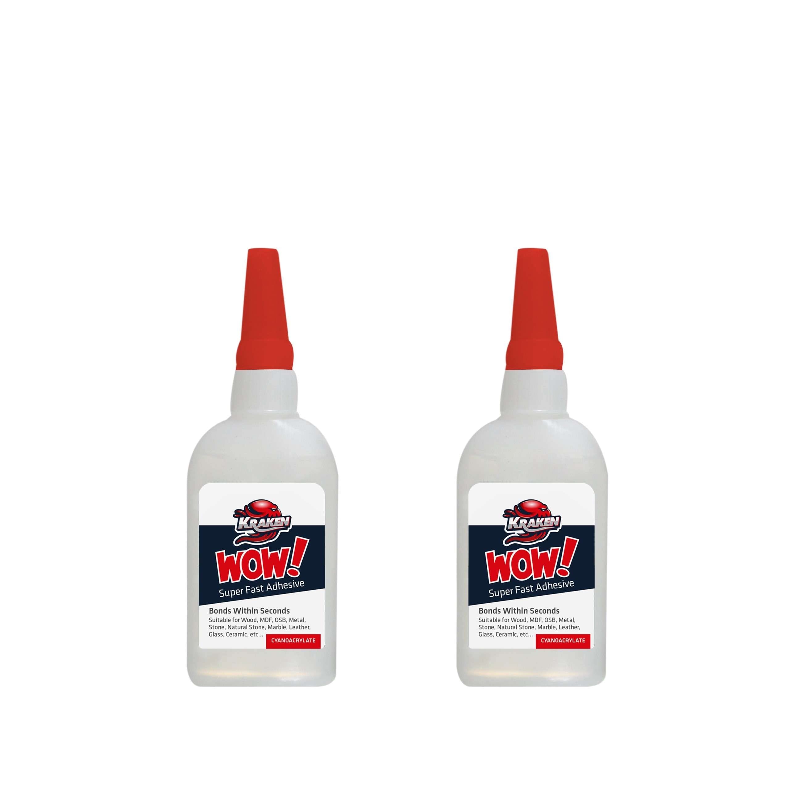 Kraken Bond Wow! Super Crazy Glue Clear - (2x3.5 oz) Strong Cyanoacrylate (CA) Glue for Plastic, Metal, Wood, PVC, Fast Curing Epoxy Adhesive | 2 Pack