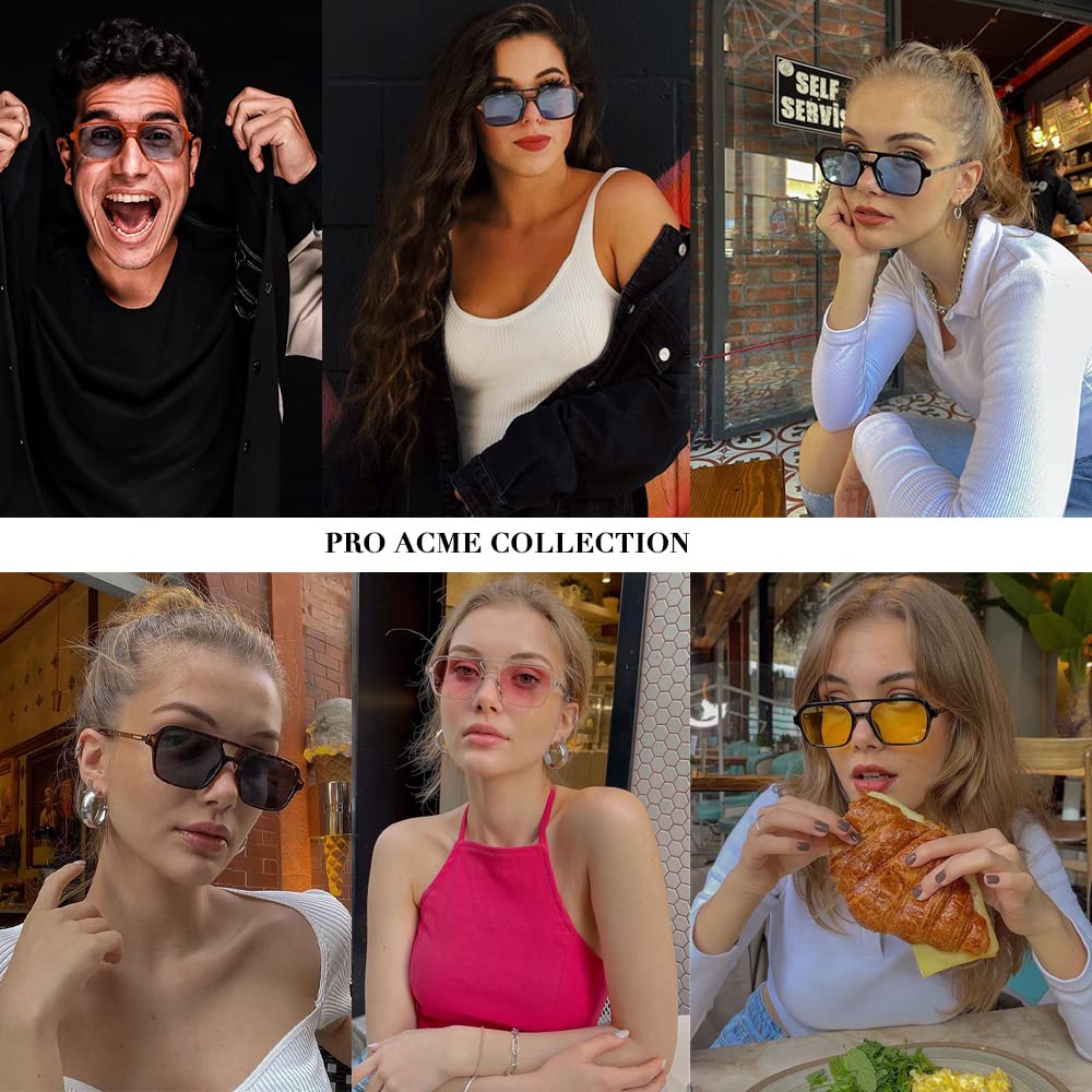 Pro Acme Vintage 70s Flat Pilot Sunglasses for Women Men, Small Frame Rectangular Glasses UV400 Protection Shades (Leopard Frame | Black Lens)