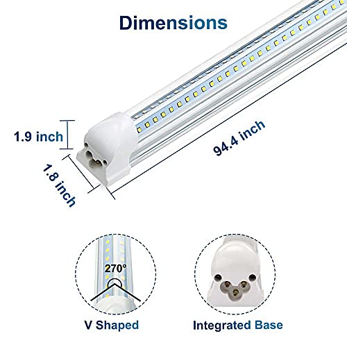 SZSKYING ( 25-Pack 8FT LED Shop Lights fixtrue,72W 7200LM 6500K,T8 LED Tube,Hight Output,Dual Row,Clear Cover,Integrated,Linkable,V Shape 8 LED Daylight White,Ceiling and Utility Shop Light Bulb.