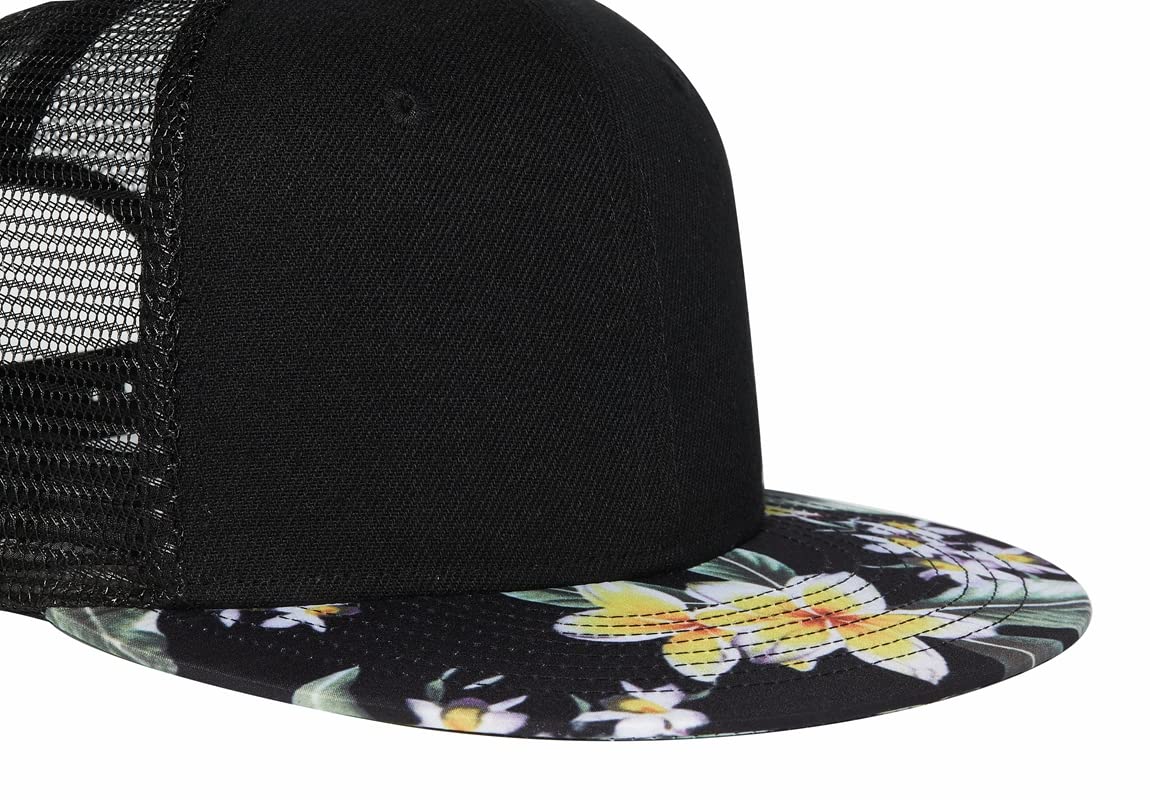 Quanhaigou Mesh Trucker Hats,Outdoor Snapback Dad Hat,Hip Hop Men Women Adjustable Baseball Caps (Black Flower B)