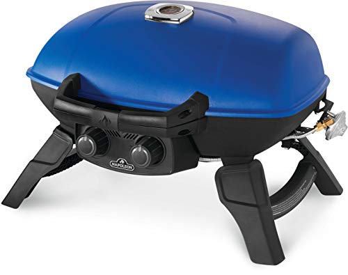 Napoleon TravelQ 285 Portable Gas BBQ Grill, Propane, Blue Lid - TQ285-BL-1 β Two Burners, Cast Iron Cooking Grids, Ideal for Camping & Tailgating