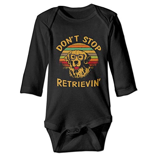 LittleHorn Don't Stop Retrieving Golden Retriever Themed Baby Bodysuit Unisex Romper Playsuit Black