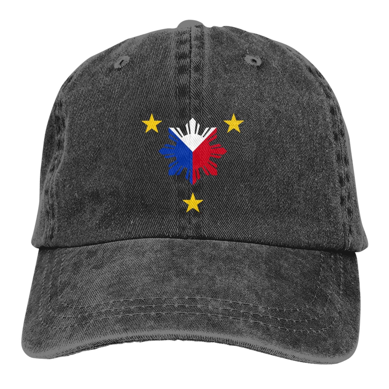 Philippines Sun and Stars Flag Hat Adjustable Distressed Baseball Cap Washed Vintage Jeans Cotton Denim Dad Hat for Men Women