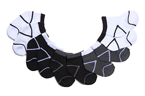 Nuby Infant Boys Basics 10-Pack Half Cushion Low Cut Baby Socks, Black/White/Grey, 6-12 Months