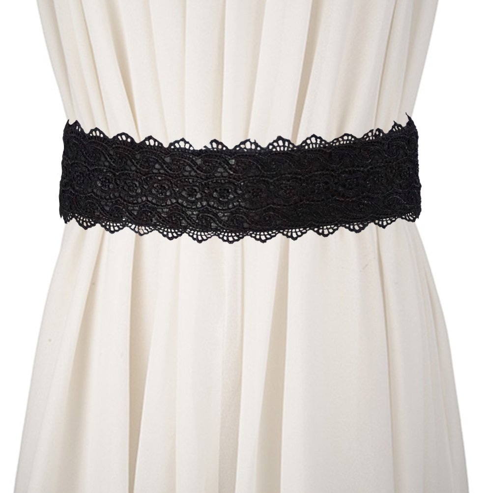 Lovful Womens Lace Waist Belt Wrap Self Tie Obi Style Belt Faux Leather Cinch Boho Dress Belts,Black