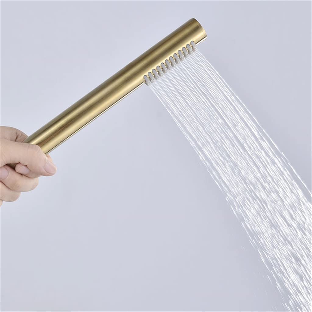 LIUJUN Brass Round Handheld Shower Head Brushed Gold Finish Shower Set Adjustable Wall Holder Handheld Water Saving Bath Shower Kit