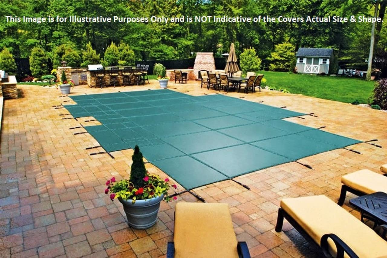 Loop - Loc 16' x 32' Rectangle with 4' 8' Center End Step Loop-Loc II Super Dense Mesh In-Ground Pool Safety Cover, Green