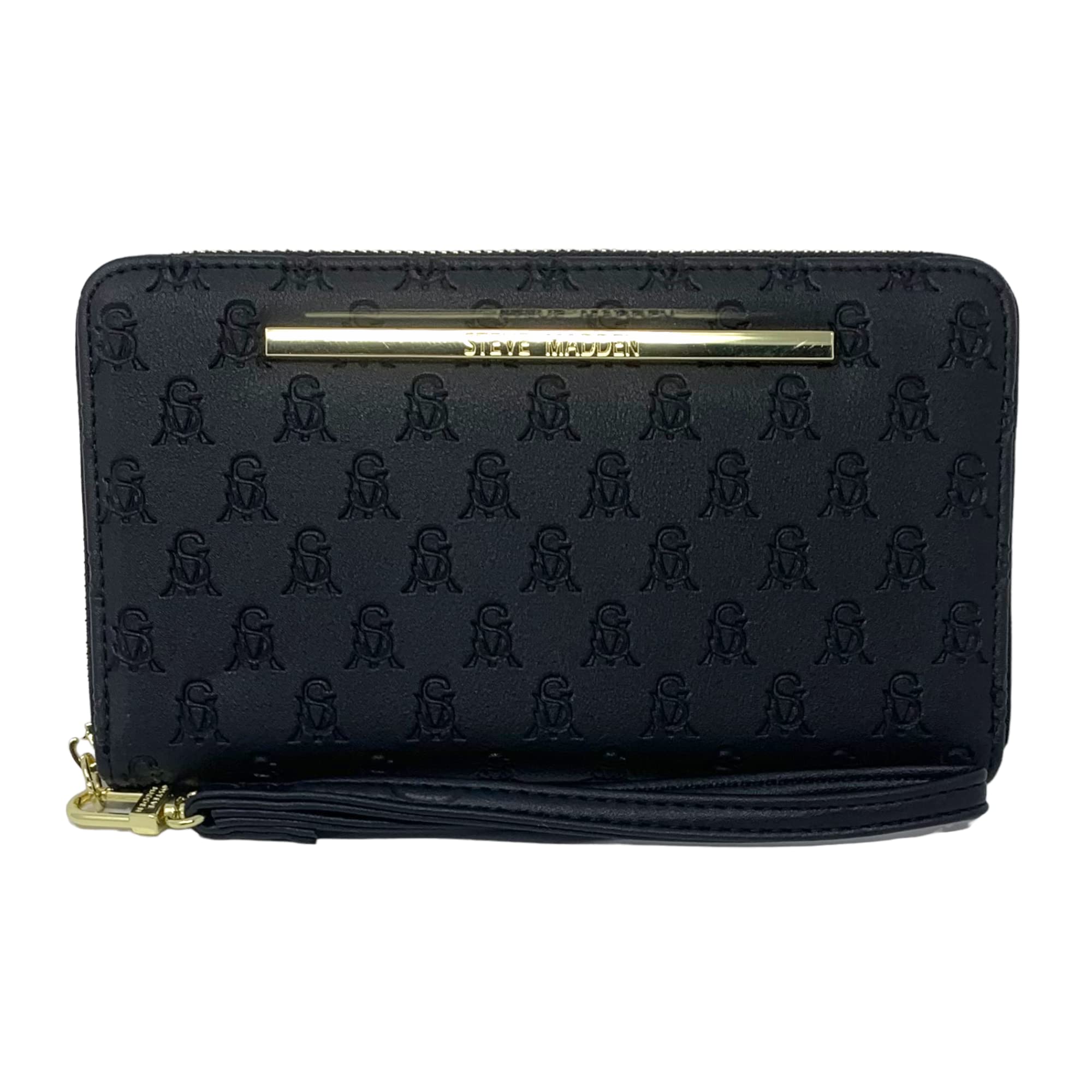 Steve Madden BSTACKED Zip Around Wallet Wristlet (BLACK)