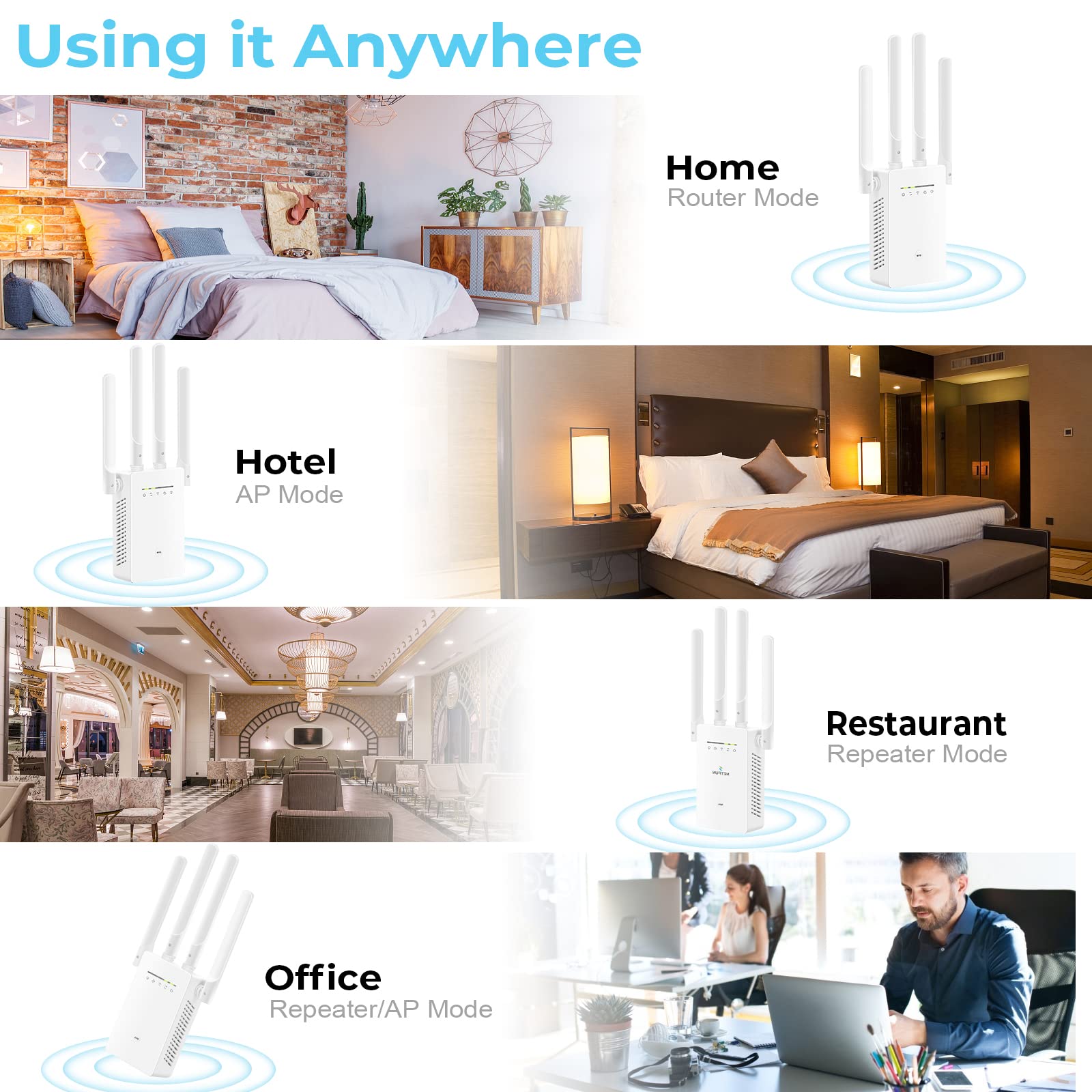 WiFi Range Extender Signal Booster,360 Full Coverage of 7500sq.ft and 45 Devices, Internet Booster for Home, Wireless Internet Repeater and Signal Amplifier, 5 Modes,1-Tap Setup