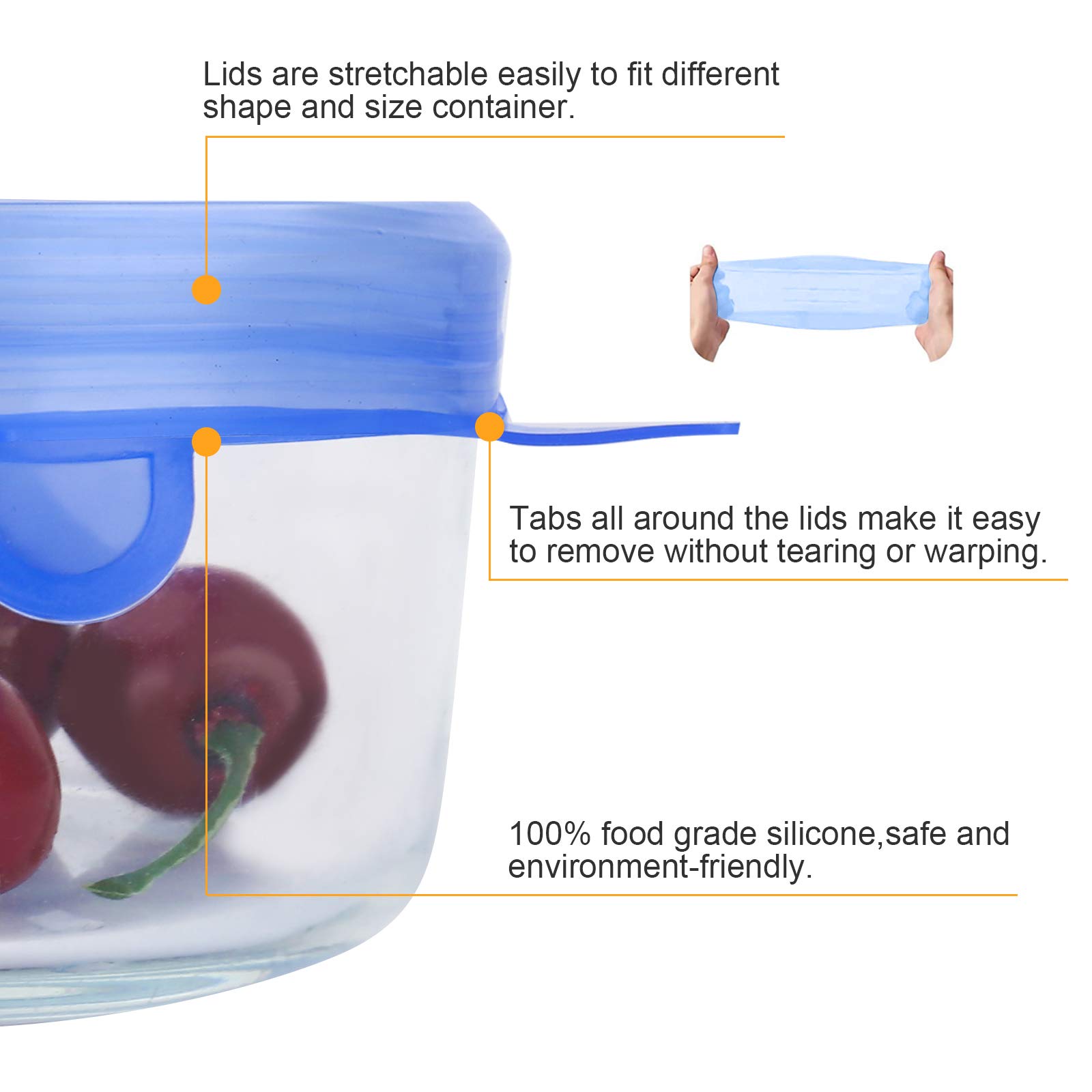 Reusable Premium Silicone Stretch and Seal Lids 14PCS for Food Storage, Flexible Round Silicone Bowl Covers, 7 Different Sizes - Keep Food Fresh, by YXYL