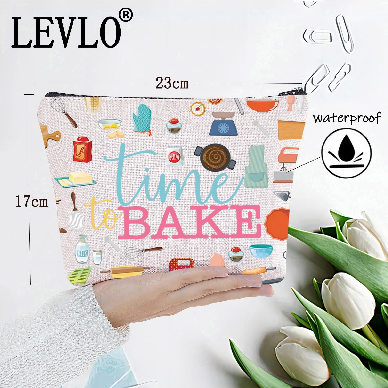 LEVLO Baker Travel Zipper Pouch Bag Baking Gift For Bake Lover Time To Bake Zipper Pouch Bag For Culinary School Graduation (Time To Bake)
