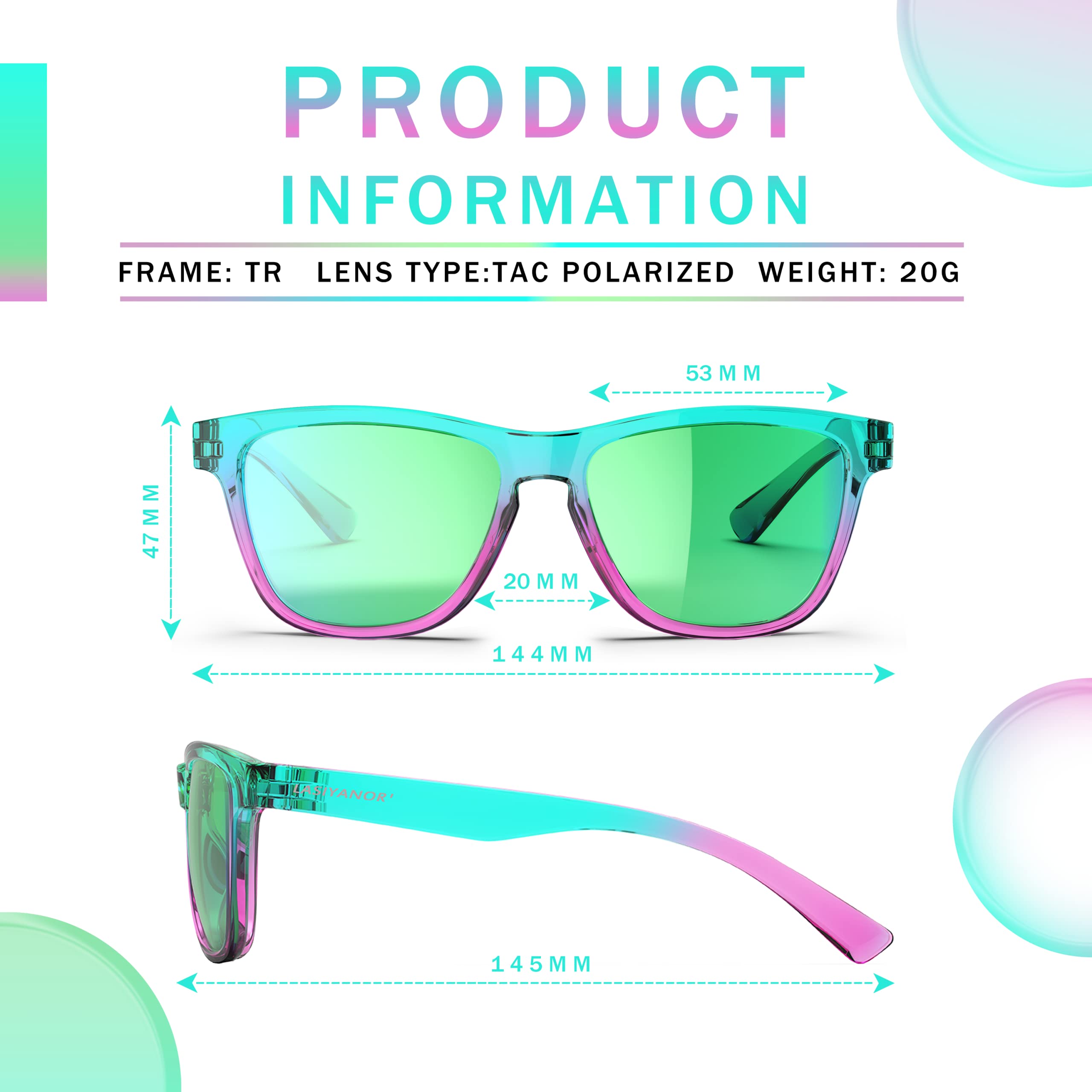 Lasiyanor Lightweight TAC Square Round Polarized Sunglasses TR90 Frame UV400 Trendy Designer Sun Glasses Men and Women