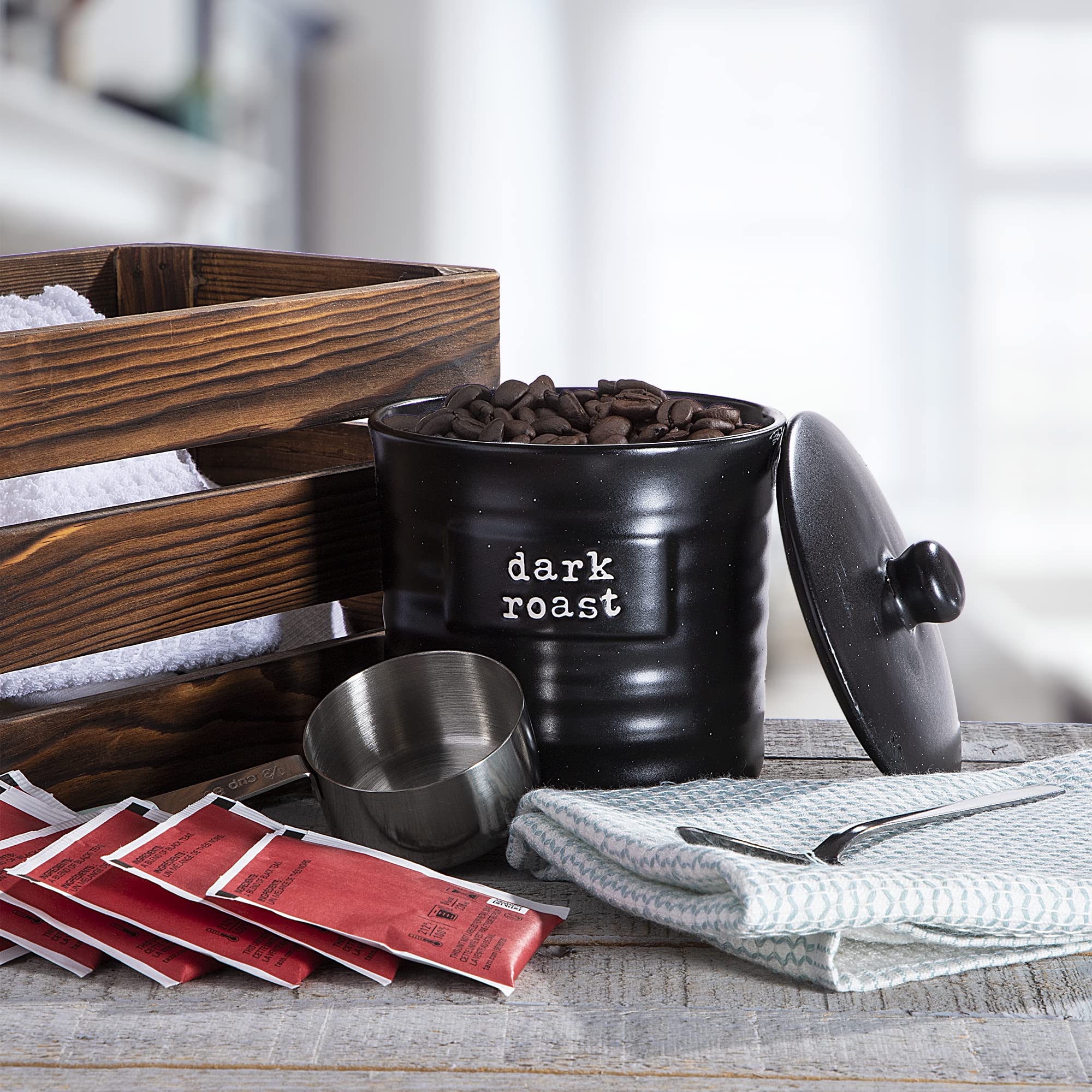 SHEFFIELD HOME Dark Roast Coffee Kitchen Canister- Ceramic Countertop Storage Canister with Lid, Coffee Container Labeled Dark Roast, Kitchen Organization Accessories