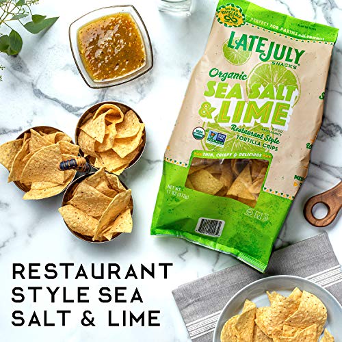 LATE JULY Snacks Restaurant Style Sea Salt & Lime Tortilla Chips, 11 oz. Bag