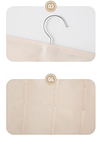 YUNZSXJY Bra organizers hanging bra storage bra hanger Double Sided with Pockets,Space Saving closet organzier for Bra underwear Clothes Socks wardrobe (Beige, 2PCS 6+6 Pockets)