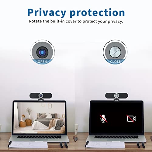 SUPCAM 4K UHD Webcam, AI Auto Framing, Gesture Control 3X Zoomable, USB Webcam with Microphone for Desktop, Streaming Web Cam with Speaker, Rotatable Privacy Cover and Tripod, Wide Compatibility