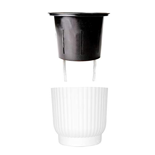 T4U 6 Inch Self Watering Pots for Indoor Plants, 6 Pack White Plastic Flower Pots for All House Plants, Flowers, African Violets