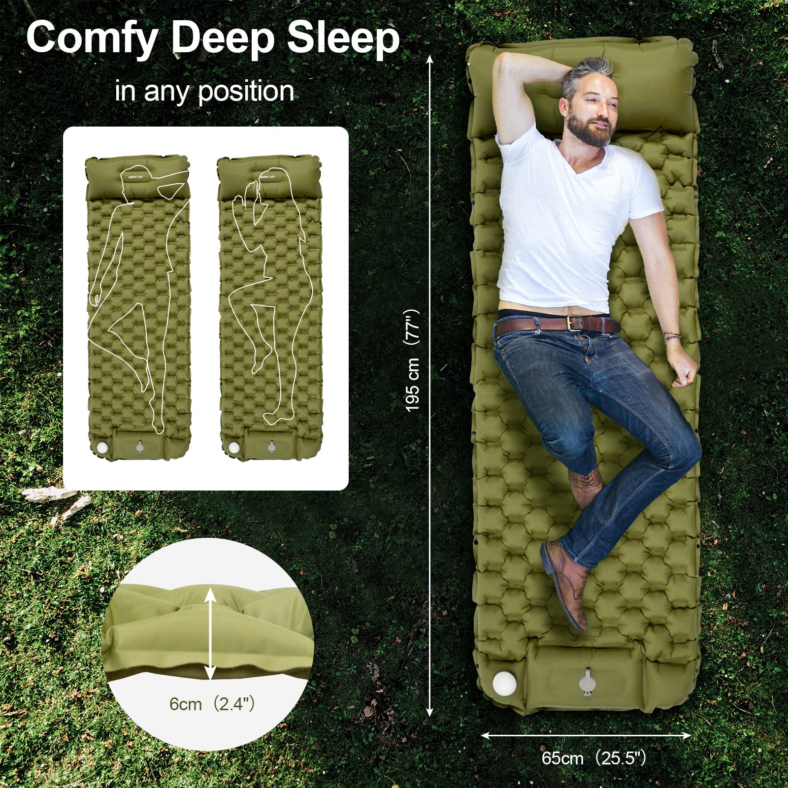Night Cat Backpacking Tent with Inflatable Sleeping Pad and Sleeping Bag Lightweight Waterproof Portable Easy Setup Outdoors for One 1 to 2 Persons