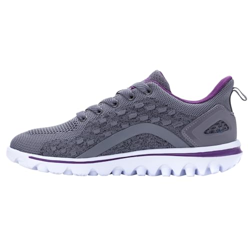 Propét Womens TravelActiv Axial Sneaker, Grey/Purple,9 XX-Wide