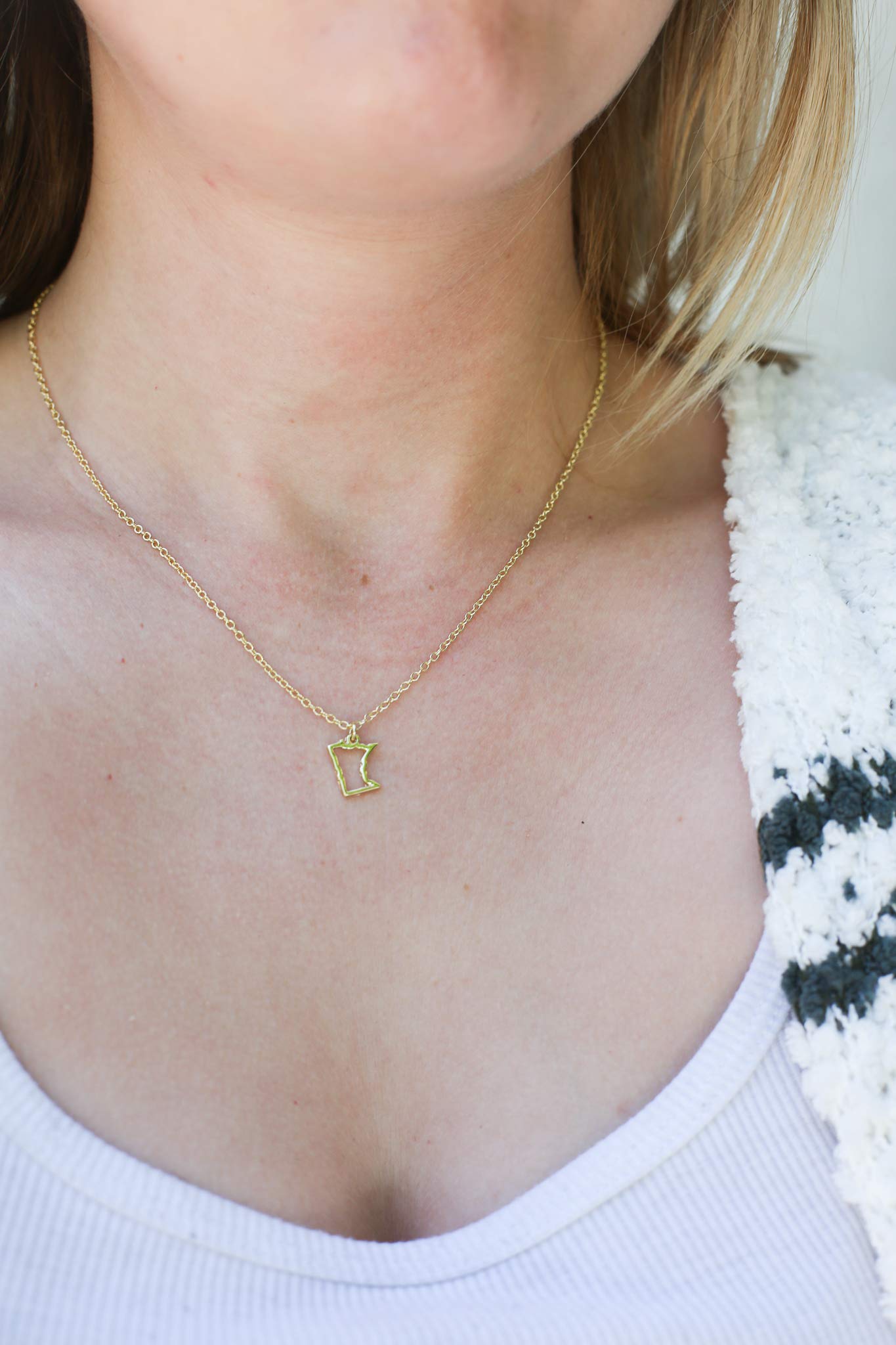 Lucky Feather Minnesota Shaped State Necklace, 14K Gold-Dipped Pendant on Adjustable 16”-18” Chain