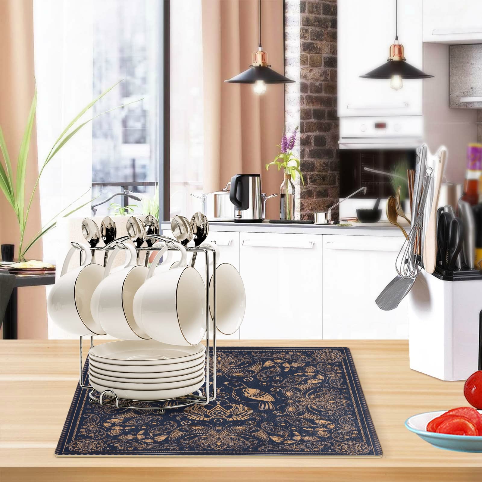 QwThum Coffee Mat Coffee Bar Maker Mat Backed Absorbent Nonslip Coffee Station Mat For Kitchen Countertop Fast Dry Washable Dish Drying Mat 18x12Inch