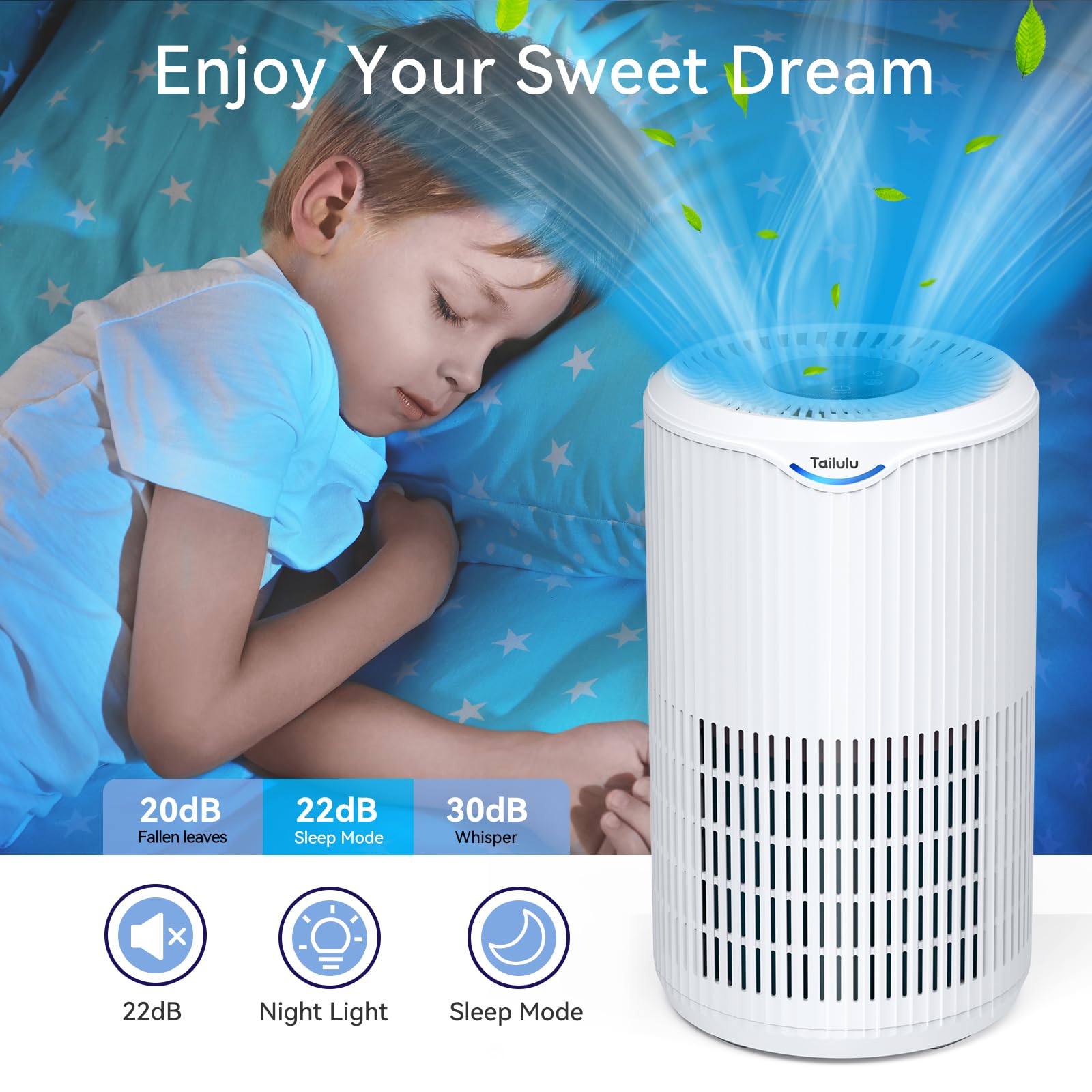 Tailulu Air Purifiers for Home Large Room Pets up to 1740 ft², H13 HEPA Air Purifier for Pet Dander Smoke Odor Dust Pollen