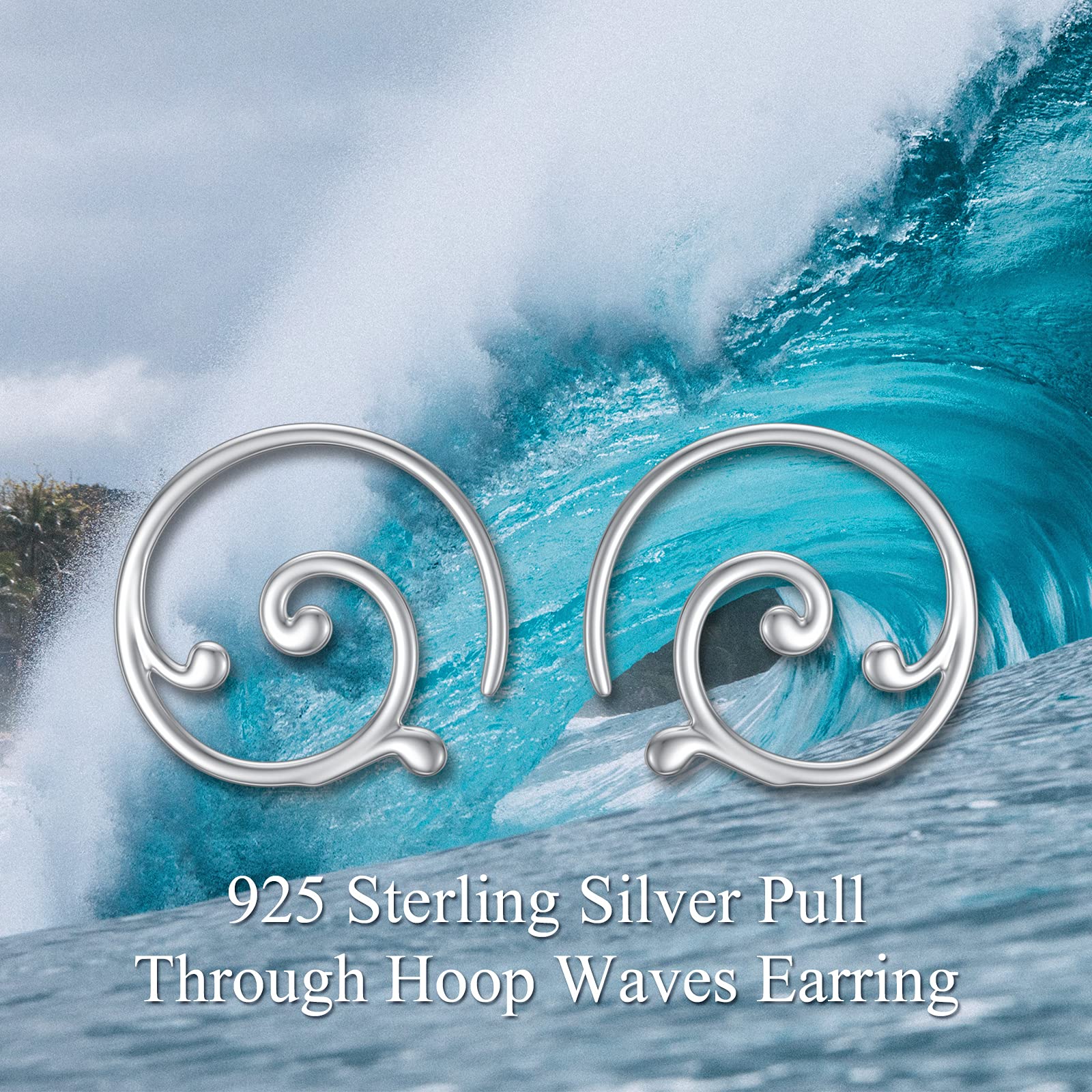 RMREWY Wave 925 Sterling Silver Pull Through Hoop Earrings for Women
