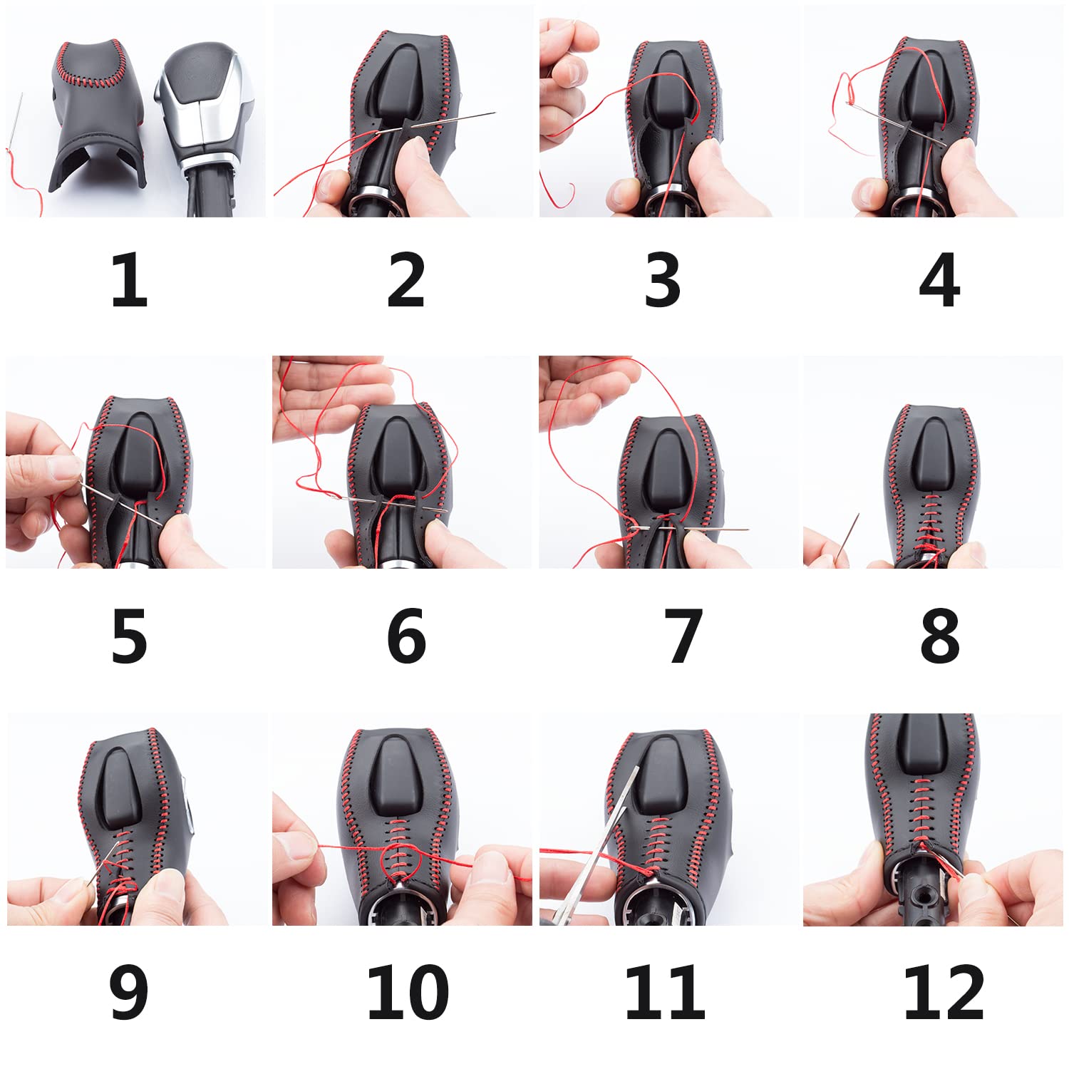 NUNUMEI Auto Car Leather Gear Shift Knob Cover for Ford Fusion Focus Edge Fiesta EcoSport Escape C-Max Energi Wagon Transit Accessories (B-2)