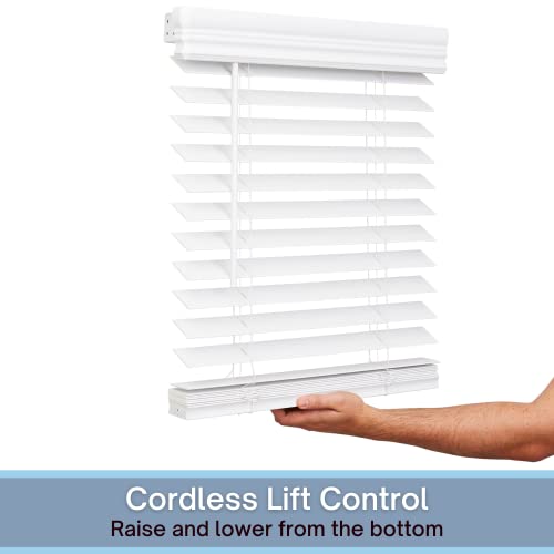 Lotus & Windoware Cordless, 2 Inch Faux Wood Blind, 11" Wide x 72" Long, Smooth, Bright White