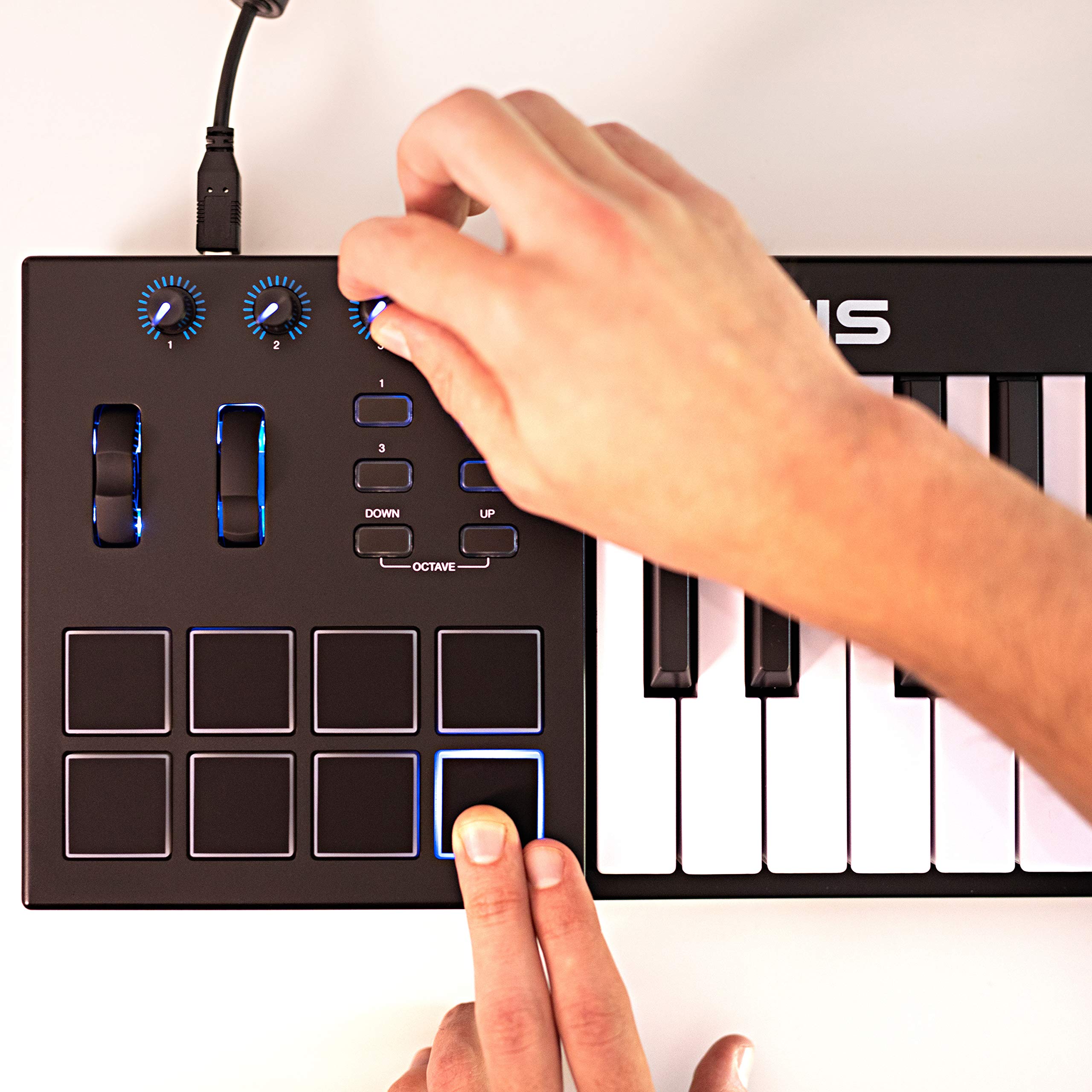 MIDI Controller Bundle | 61 Key USB MIDI Keyboard with 8 Beat Pads, Sustain Pedal and Software Suite – Alesis V61 and M-Audio SP-2