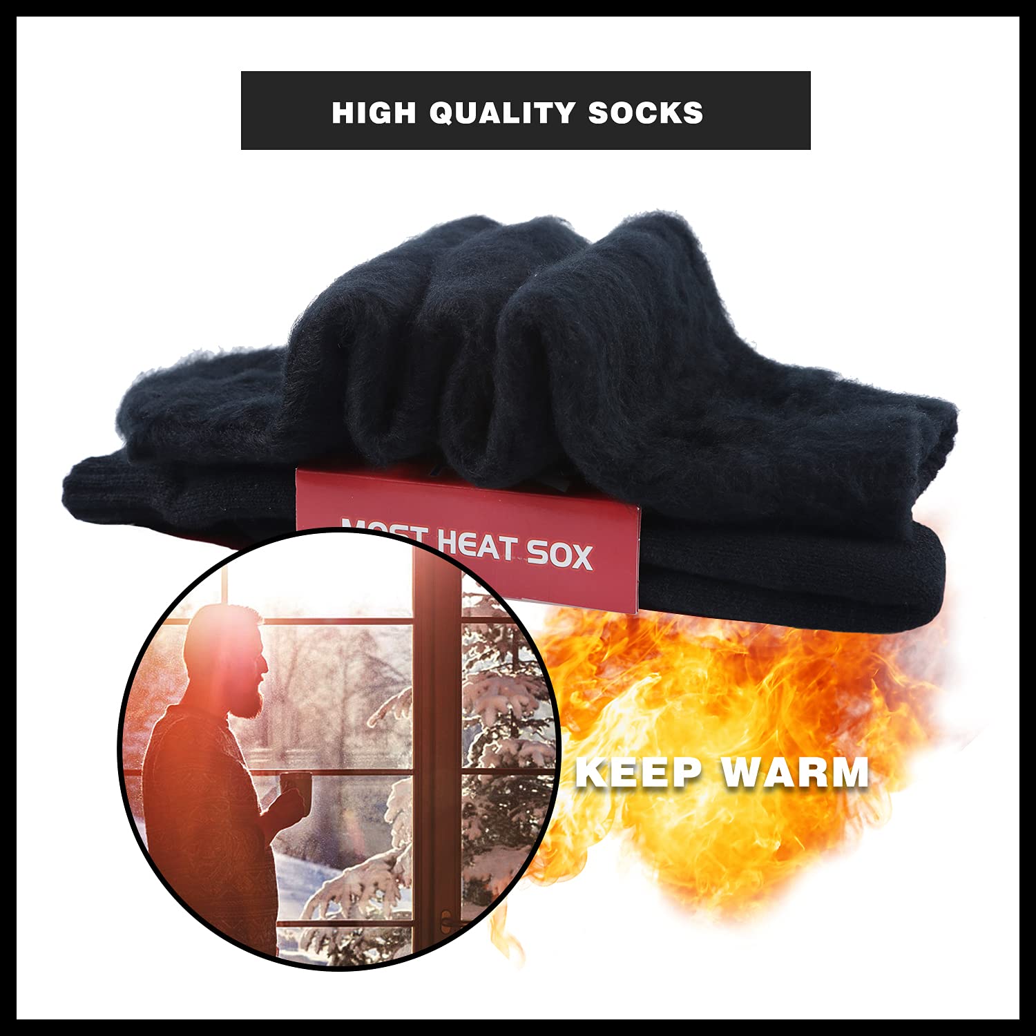 Loritta 3 Pack Thermal Socks Mens - Warm Socks For Extreme Temperatures,Charcoal Grey