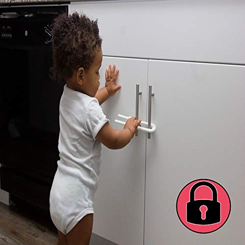 Meskan Cabinet Safety Locks - Multi-Purpose Childproof Latches and Baby Proofing Sliding Locks - U Shape Safety Latch Lock for Knobs, Handles, Doors - 4 Pack, White