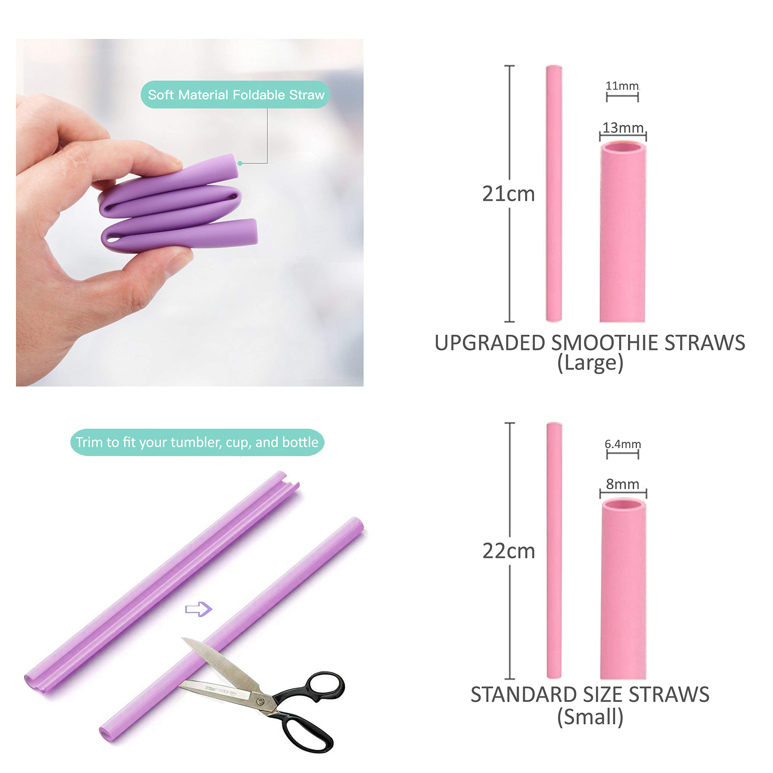 Reusable Travel Straws Openable Easy Clean NO BRUSH NEEDED (4 Small + 4 Large + 1 Pouch) Dishwasher Safe (2 Wide Sizes) for Thick Smoothie, Milkshakes, Coffee, Soda, Juice (Random Colors)