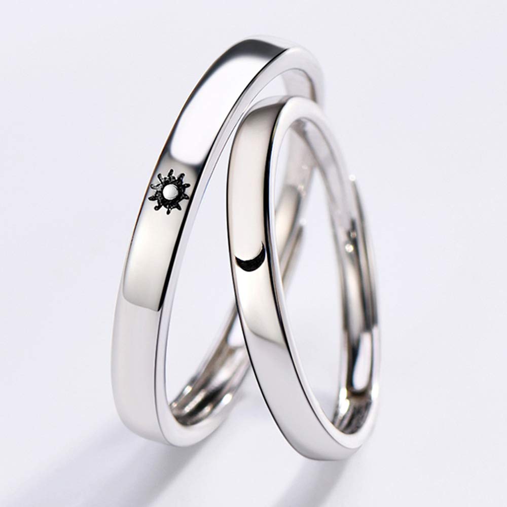 Simple Opening Sun Moon Ring Set, Couple Jewelry Wedding Party Simple Opening Adjustable Ring(Diamond Shape)
