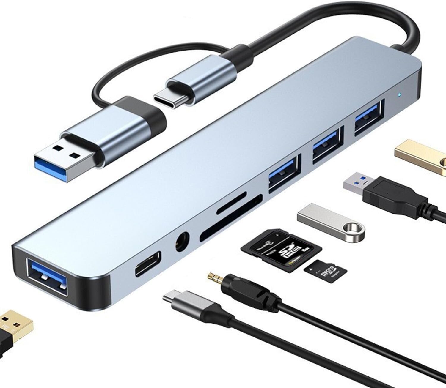 USB Hub for Laptop,USB 3.0 Hub,7 Port USB Hub,USB Splitter for PC,USB Extender USB Hub for PC Laptop,MacBook Docking Station PC XPS iMac Pro Air Mac Mini/Pro, Surface Pro Notebook PC PS4,Aluminum