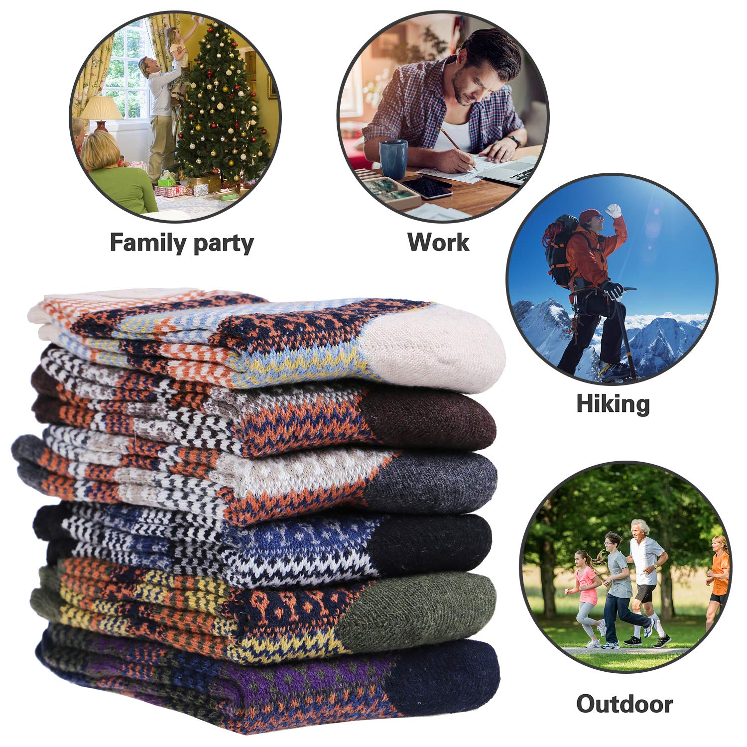 Loritta 6 Pairs Winter Socks Men Wool Socks Mens Thermal Nordic Socks Warm Socks for Men,Amber