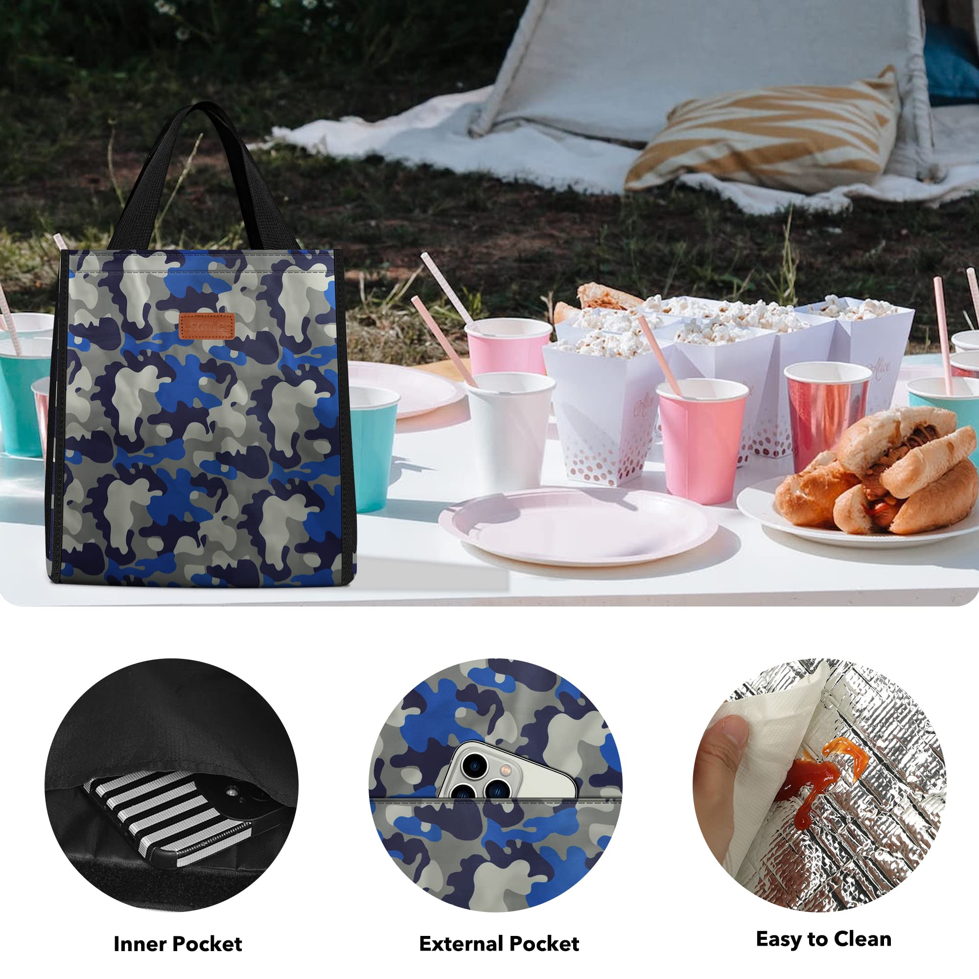 Lunch Bag Women Men Black Insulated Lunch Box Reusable Lunch Tote Bag for Work-Black