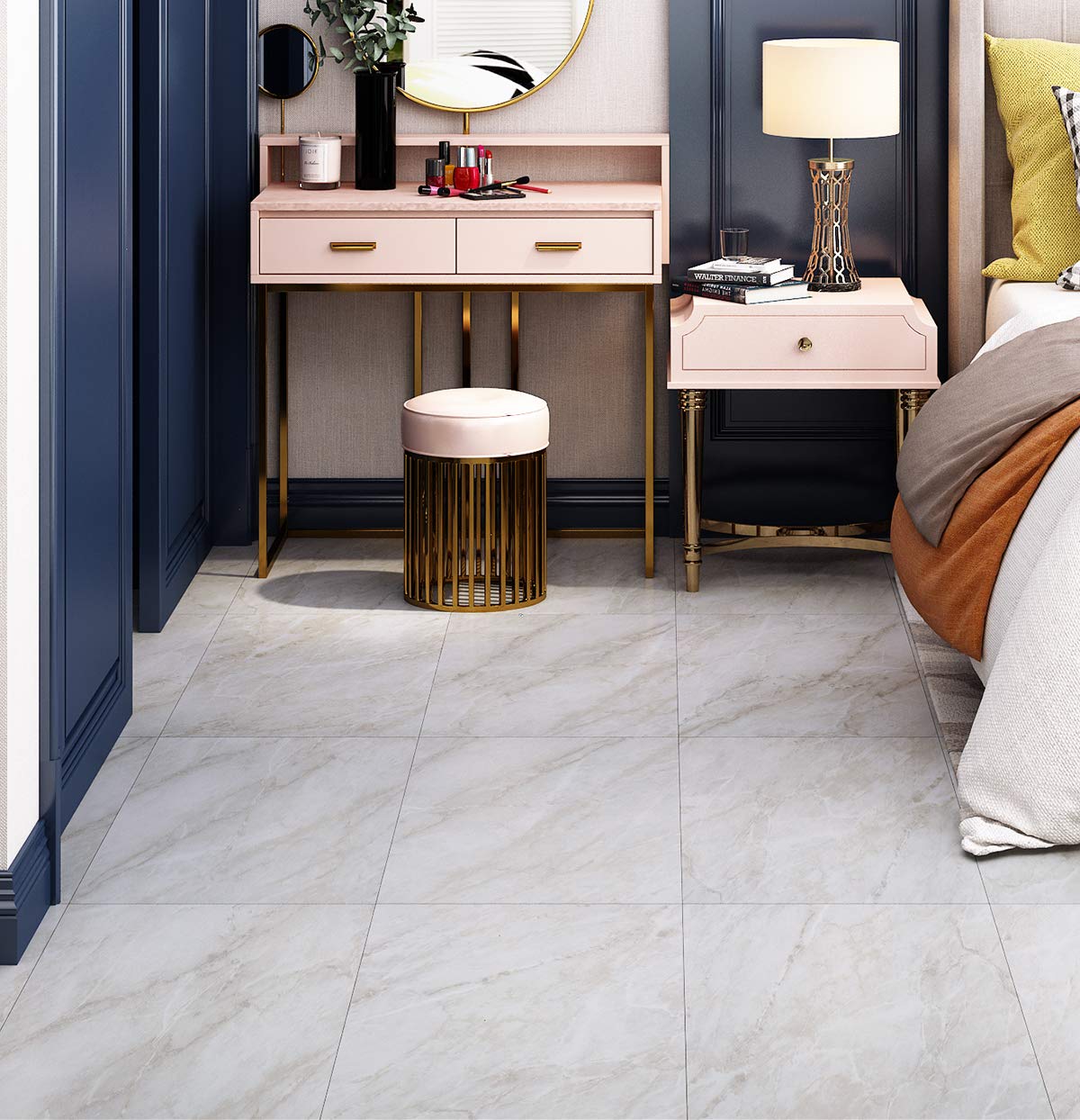 Livelynine 32 Pack Peel and Stick Floor Tile 12X12 Inch Light Grey Marble Peel and Stick Vinyl Flooring Sheet Kitchen Flooring Tiles Bathroom Stick on Floor Tile Stickers Bedroom Laminate Linoleum