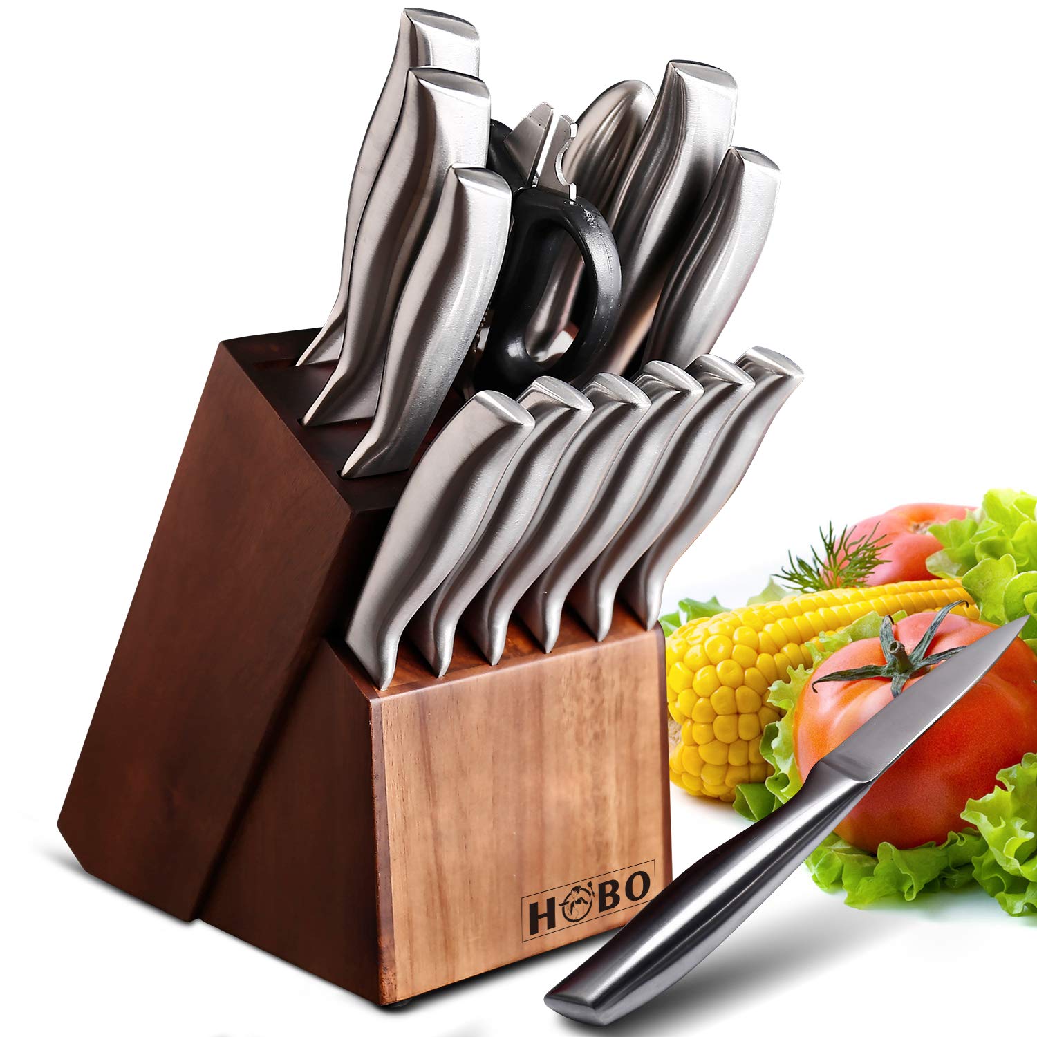 Knife Set,HOBO 14-Piece Kitchen Knife Set with Block Wooden,Self Sharpening for Chef Knife Set, Japan Stainless Steel Knife Set,Boxed Knife Sets