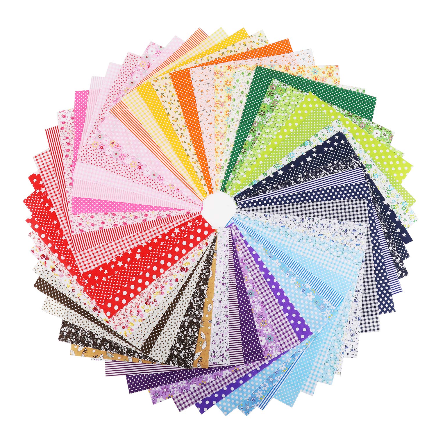 Konsait 56 Pieces 10x10'' Multi-Color Fabric Patchwork Cotton Mixed Squares Bundle Sewing Quilting Craft, Craft Fabric Bundle Squares Patchwork DIY Sewing Scrapbooking Quilting Dot Stripe