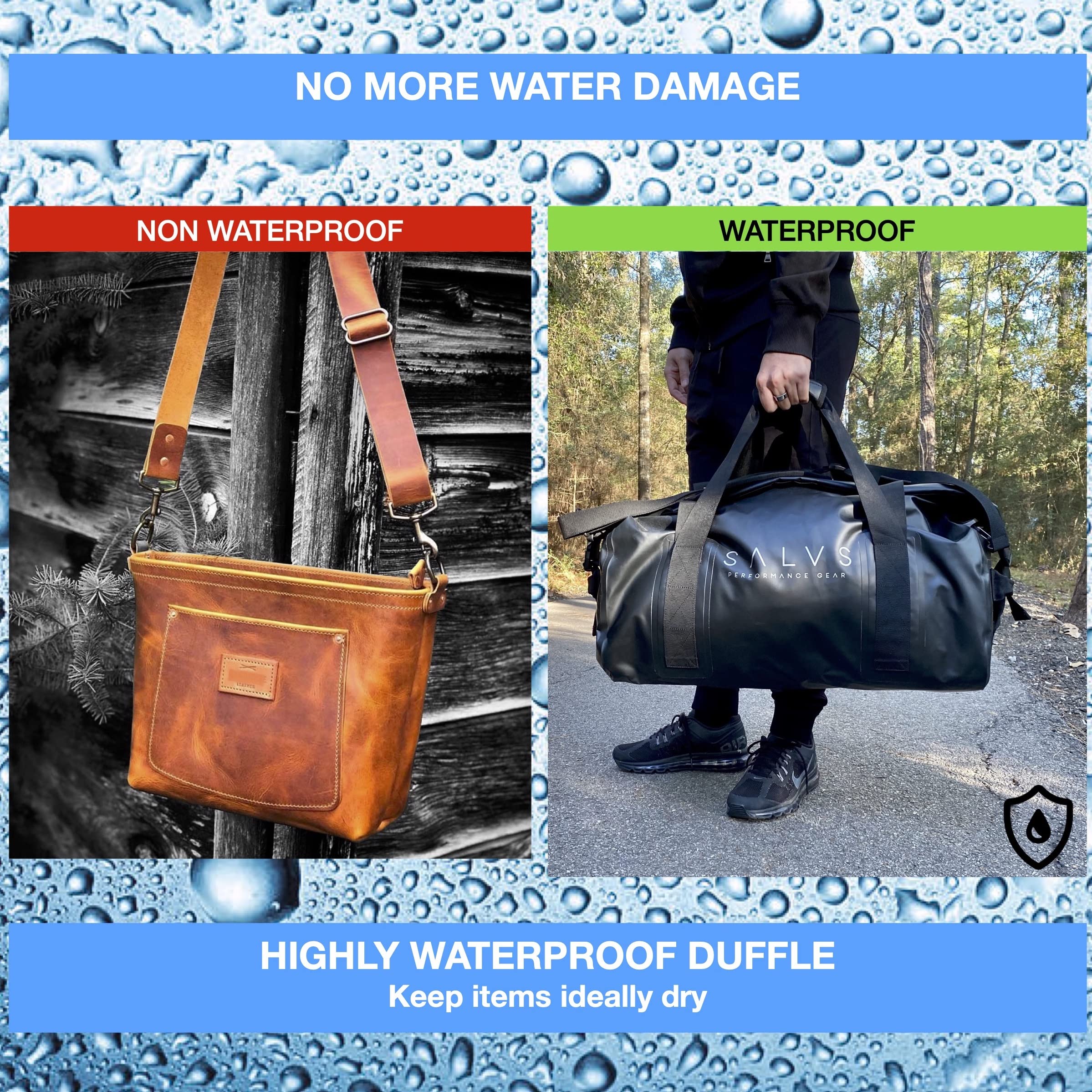 LG&NG 50L Waterproof Duffle Bag - Welded Material Fully Waterproof - Durable Straps & Handle Dry Bag - D Rings to Secure Duffle - for Motorcycle Boating Fishing ATV Kayaking Paddleboarding