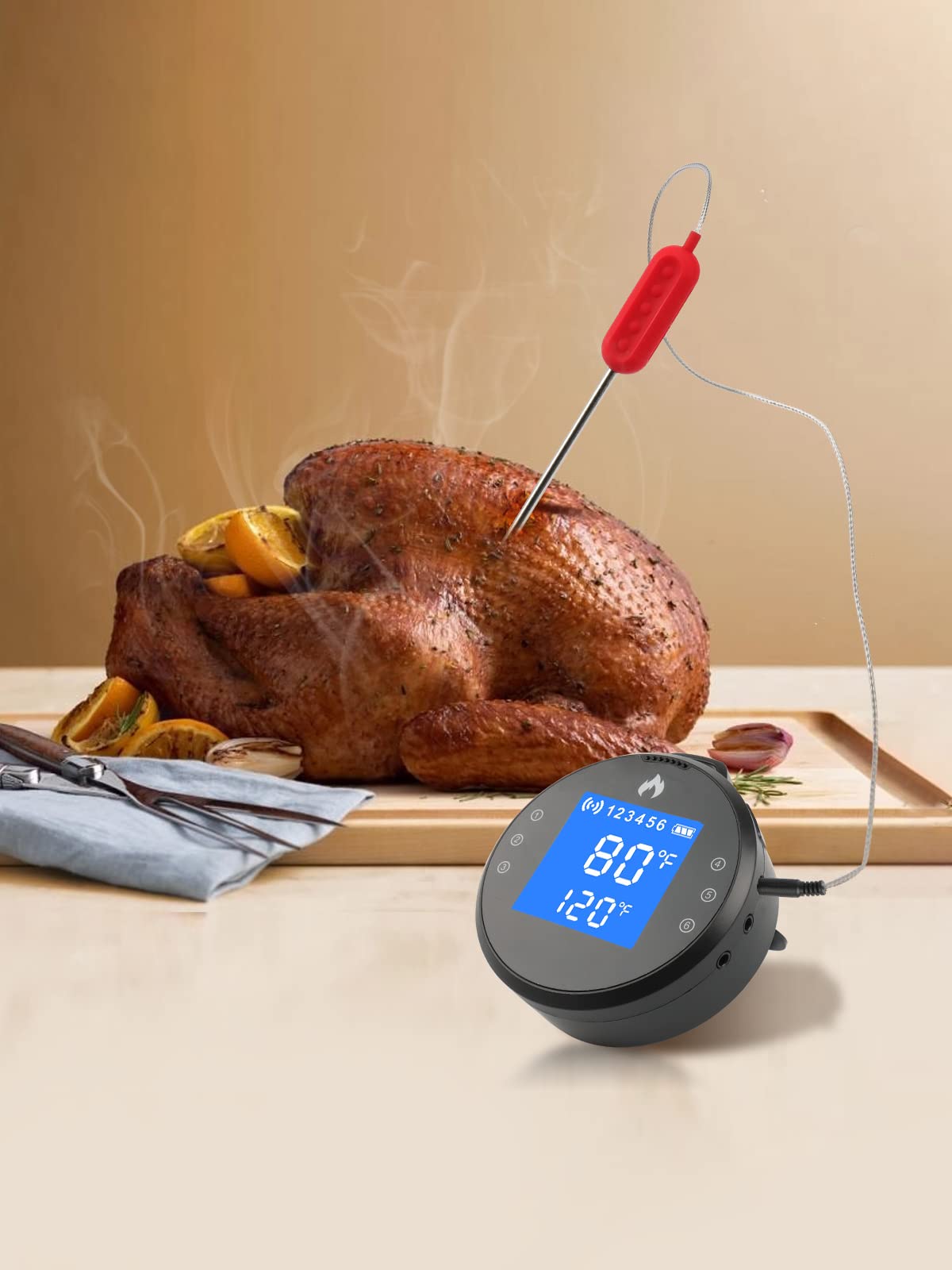 Sanwo WiFi Meat Thermometer with 2 Probes, Digital Wireless Instant Read Smart 2000mAH Rechargeable BBQ Grill Meat Thermometer with Timer, Alarm for Smoker, Oven, Grill, Roast, Kitchen Food Meat