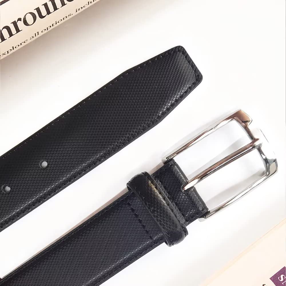 Samilor Genuine Leather Dress Belts For Men Mens Belt For Work Business With Single Prong Buckle In Gift Box, 1 3/8", BLACK TEXTURE,36-38