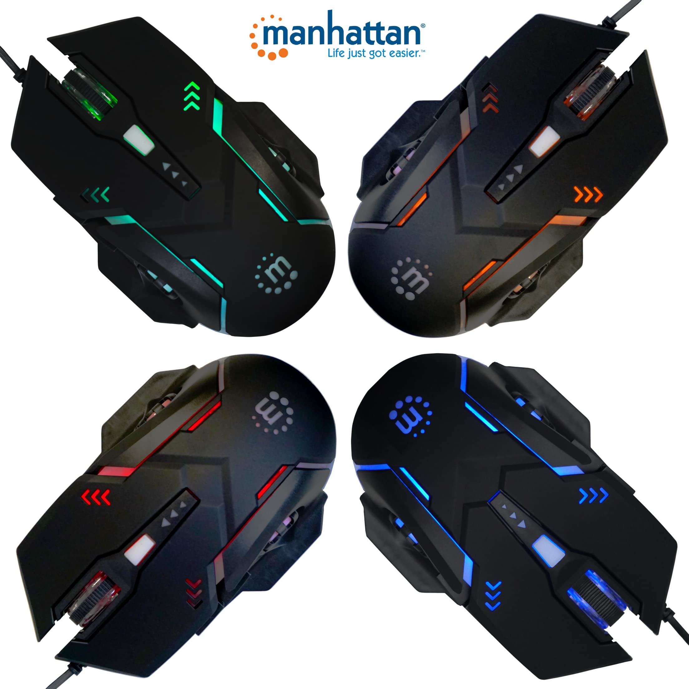 MANHATTAN RGB Gaming Mouse – USB Wired - 3200 DPI Ergonomic Gamer Optical Mouse with Light Up LED - for PC Laptop Computer – Compatible with Windows Mac Linux – Black – 3 Yr Mfg Warranty – 179256