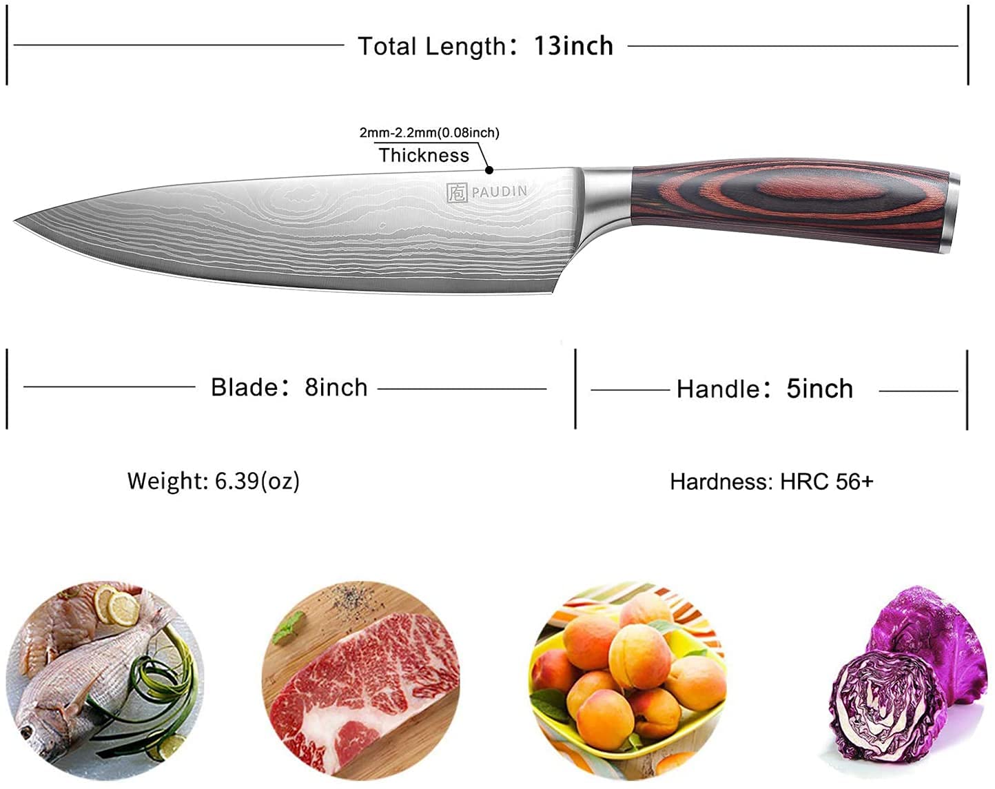 PAUDIN Nakiri Knife, Chef's Knife and Utility Knife