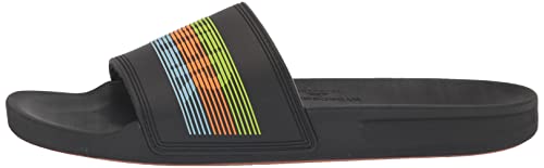 Quiksilver Men's Rivi Wordmark Slide 3 Point Sandal, Black/Orange/Blue, 11
